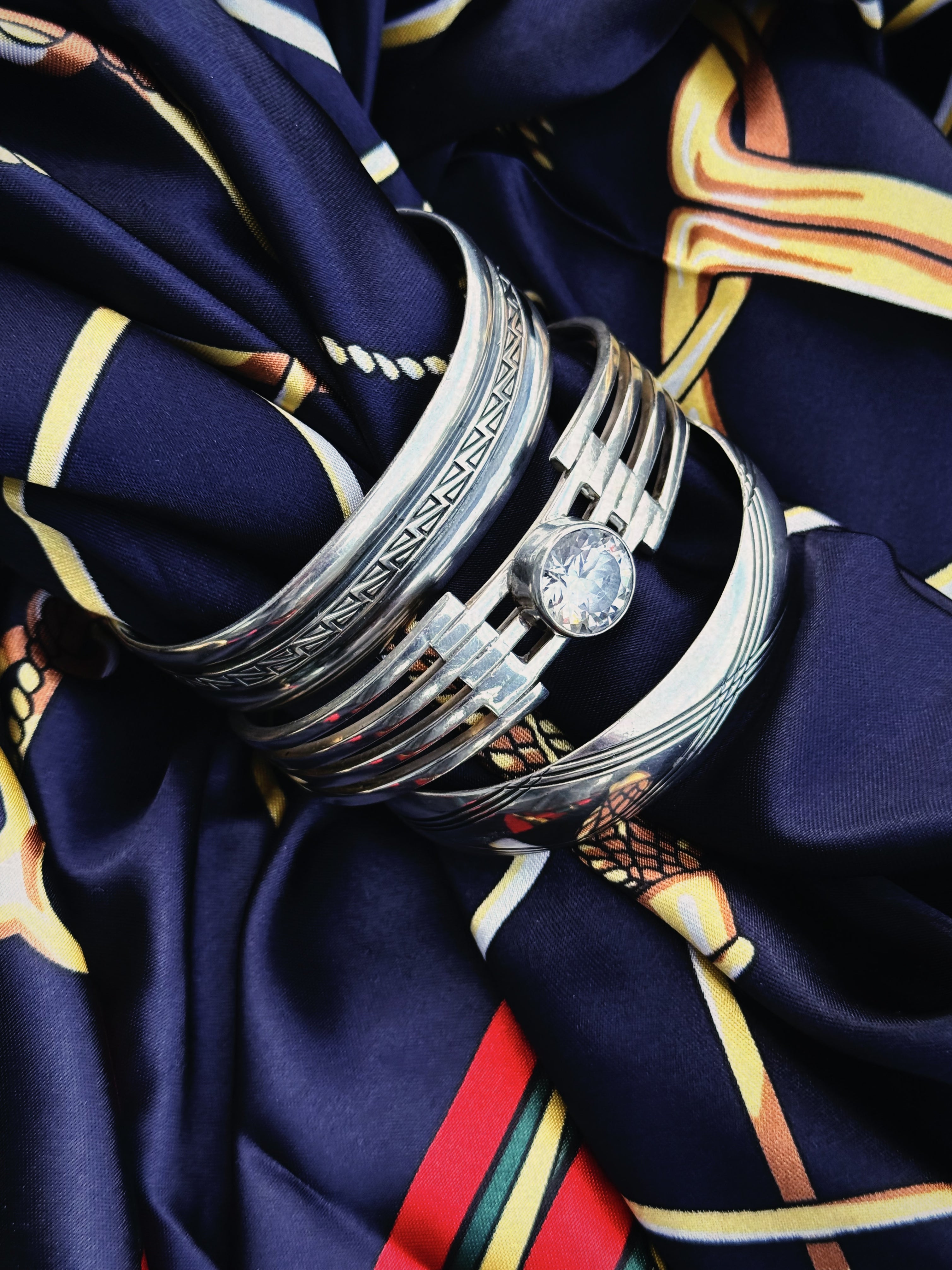 Vintage Sterling Silver Cuff Bracelet with Clear Stone – Modern Statem ...